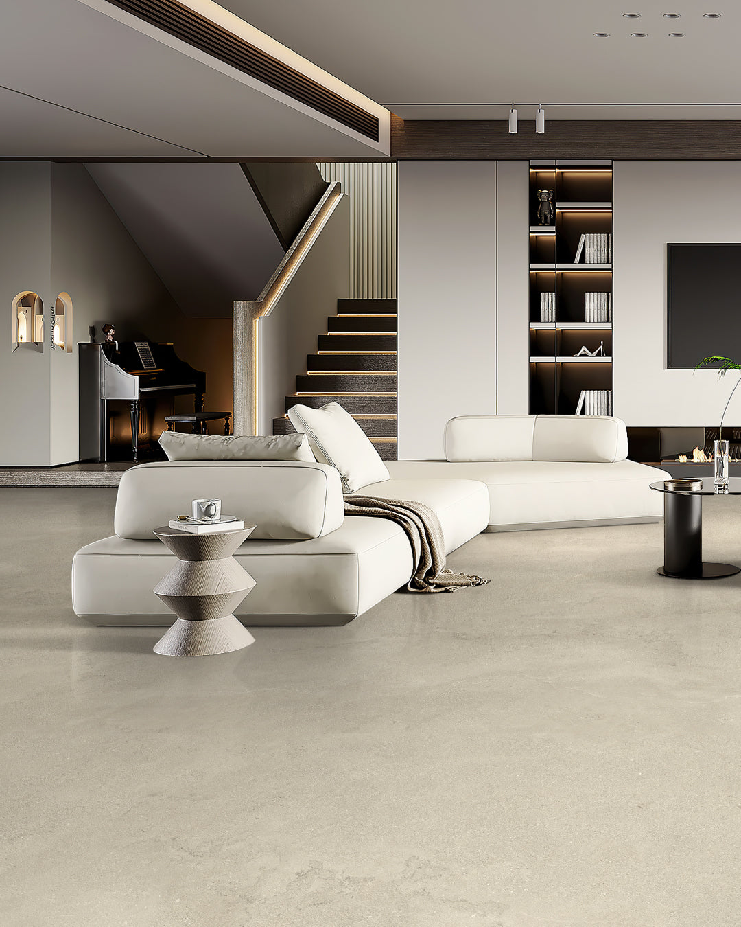 Bianco Fossil Porcelain Tiles - Textured Honed - Kaolin Surfaces