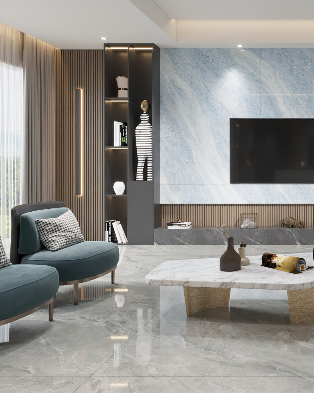 Blue Lace Agate Porcelain Tiles - Crystal Look - Kaolin Surfaces